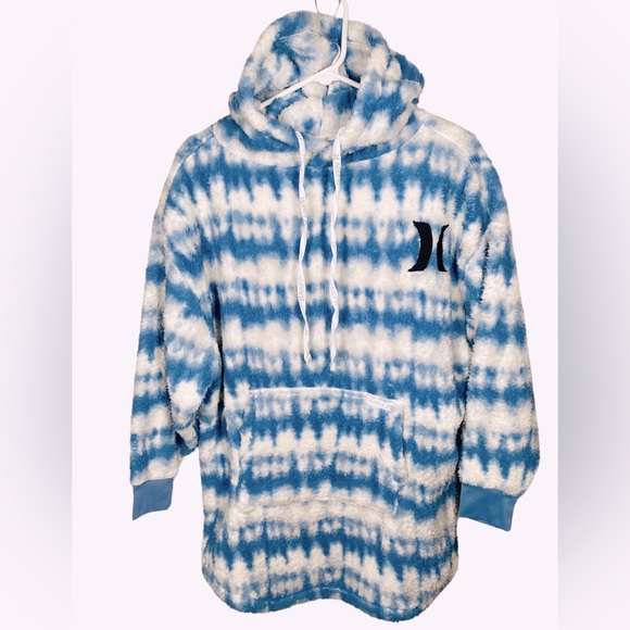 Hurley | Sweaters | Hurley Fuzzy Tie Dye Blue White Sherpa Hoodie ...
